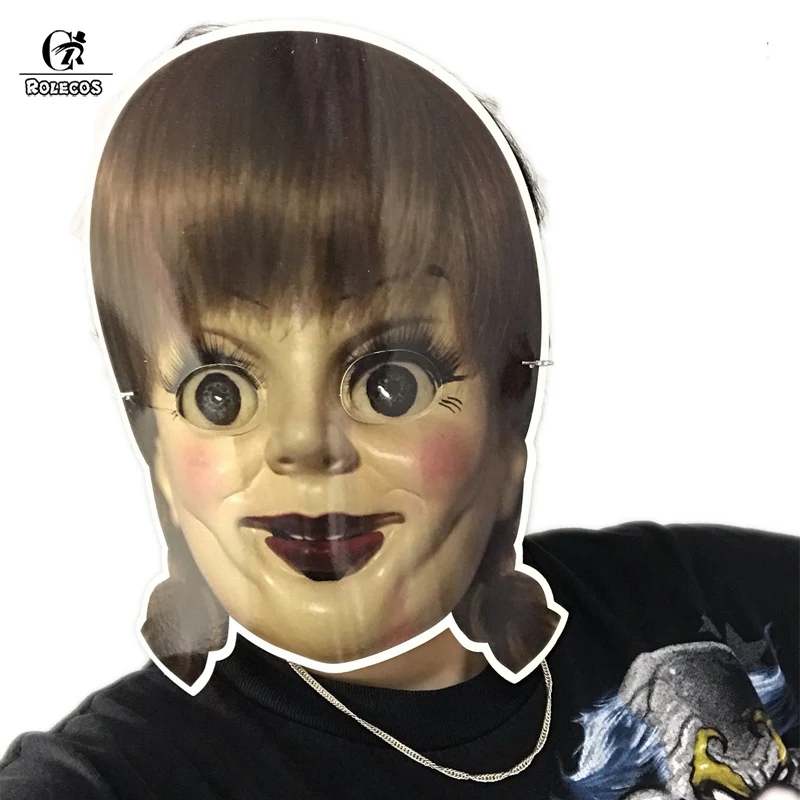ROLECOS Creepy Halloween Mask Doll Annabelle Horror Scary Full Head ...