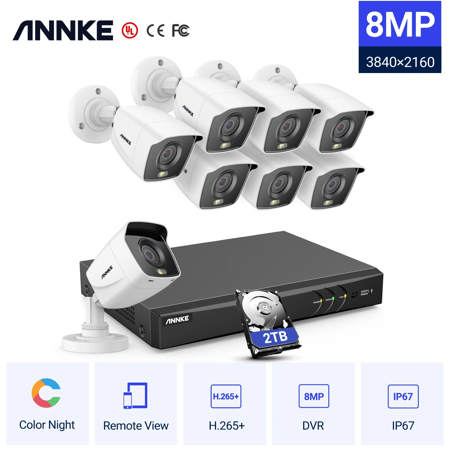ANNKE 4K Ultra HD 8CH DVR Kit H.265 CCTV Security System 8MP CCTV ...