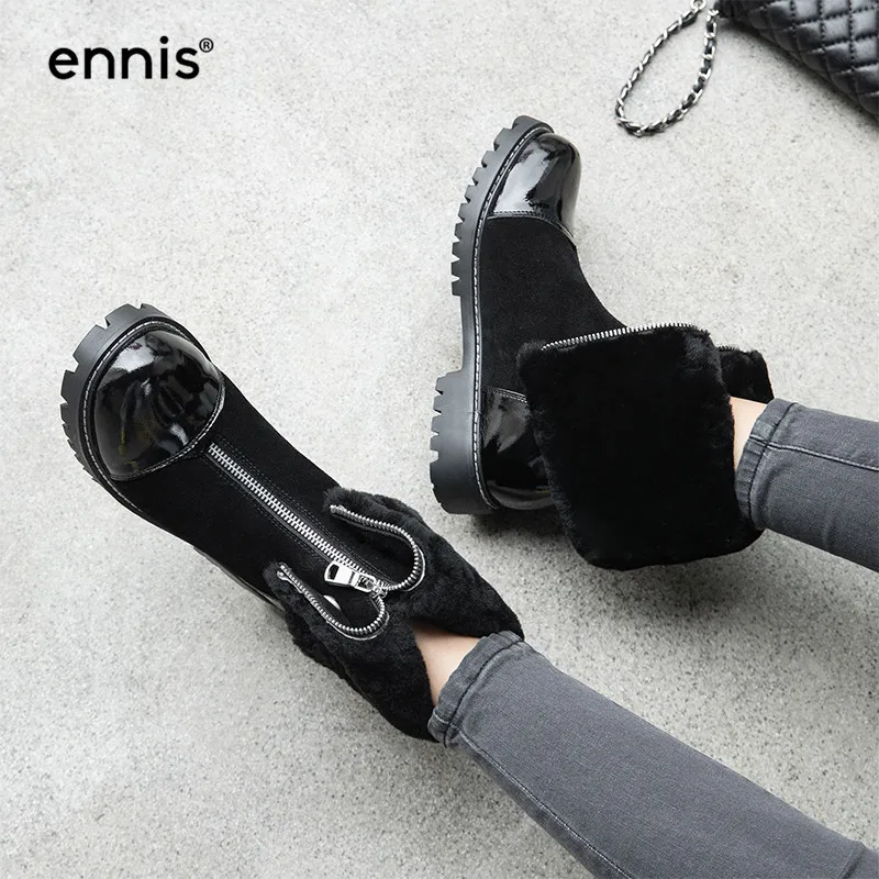 ENNIS/теплые зимние сапоги; женские ботинки из натуральной кожи ...