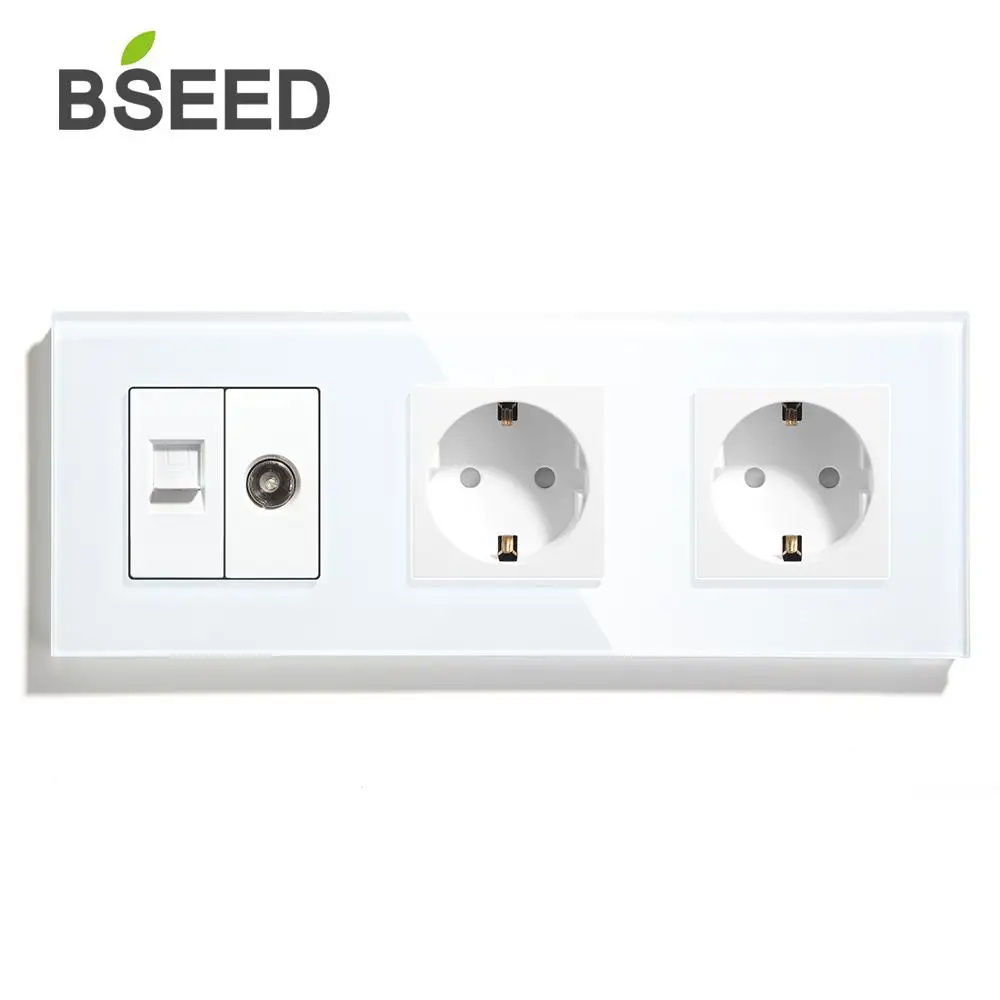 BSEED Double Wall Socket With TV PC Socket EU Standard Crystal Glass ...
