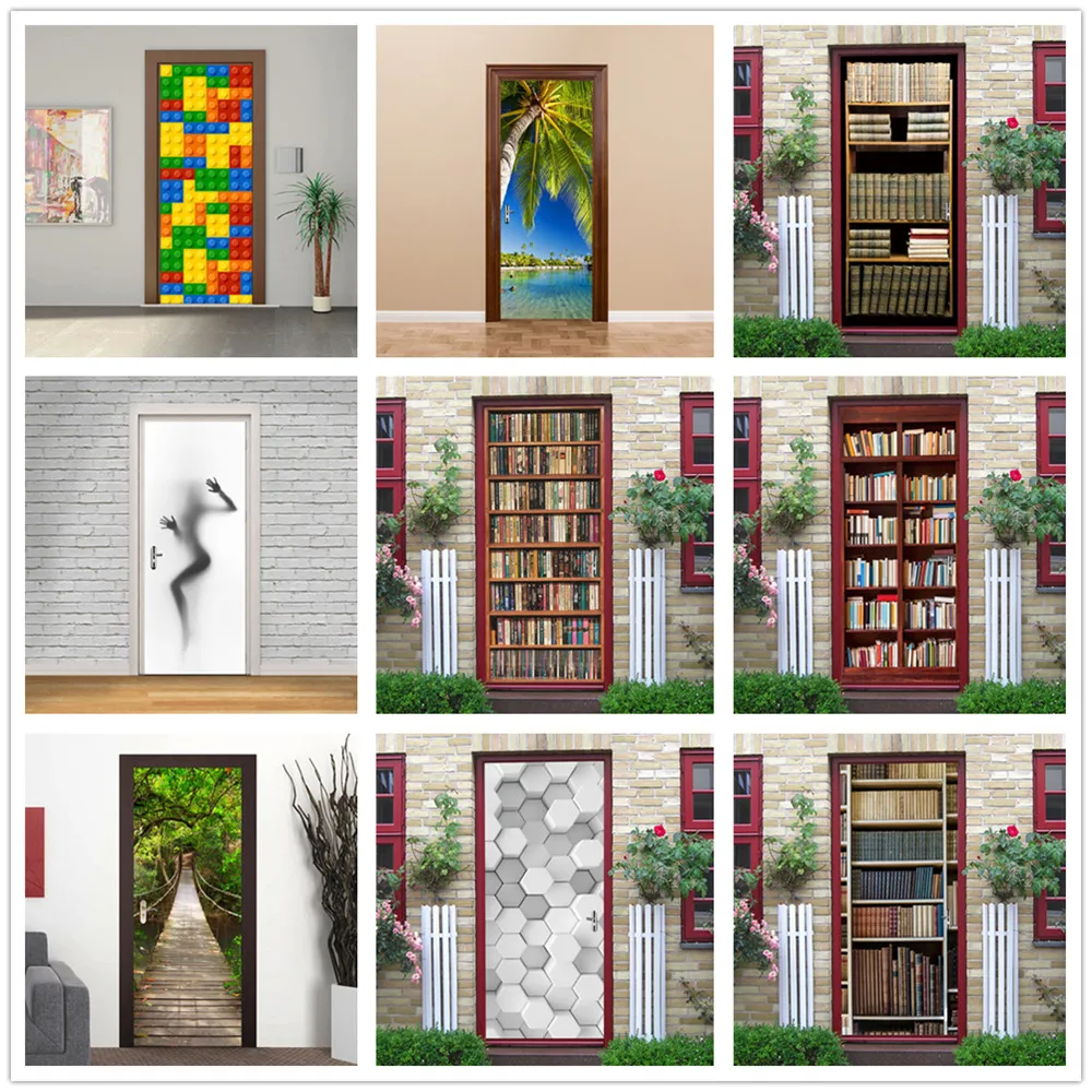 Retro Library Waterproof Wallpaper for Doors Removable Adhesive PVC ...
