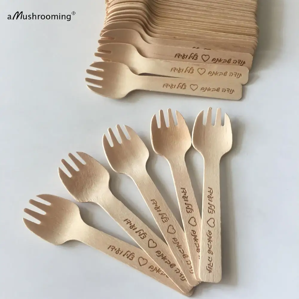 x100 Personalized Mini Forks Small Wooden Forks Sporks with Name Rustic ...