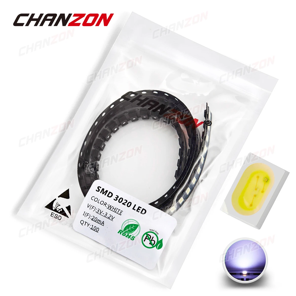 100pcs Smd 3020 Led Light Emitting Diode Lamp Chip White Color 0.06w 3v ...