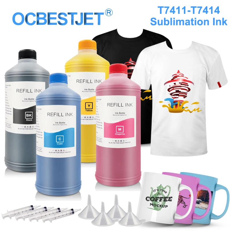 4 x 1000ml Sublimation Ink T7411 T7414 T741X Heat Transfer Ink For ...