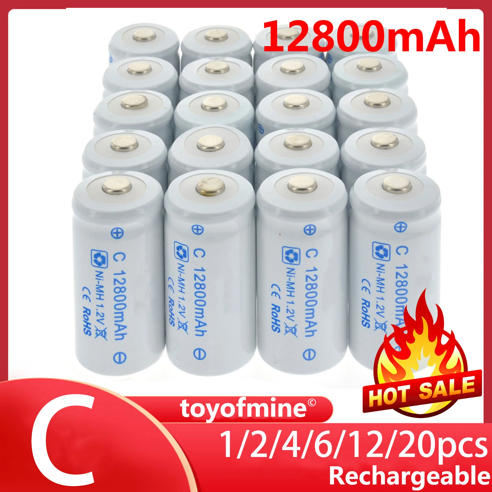 1-20pcs 12800mah C Size Rechargeable Batteries 1.2v R14 C Cell Ni-mh ...