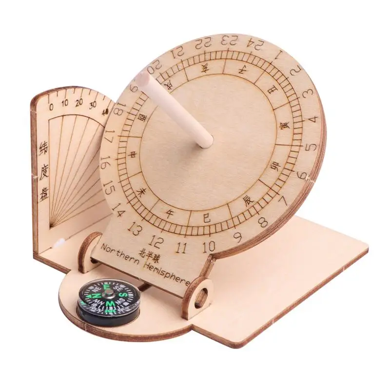 Wooden Sundial Clock Equatorial Sundial Clock Wooden Scientific Model ...