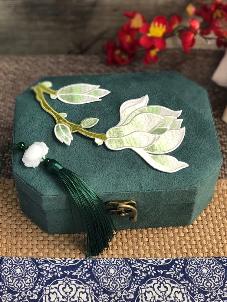 Chinese Traditional Double Layers Jewelry Box Octagon Applique Flower ...