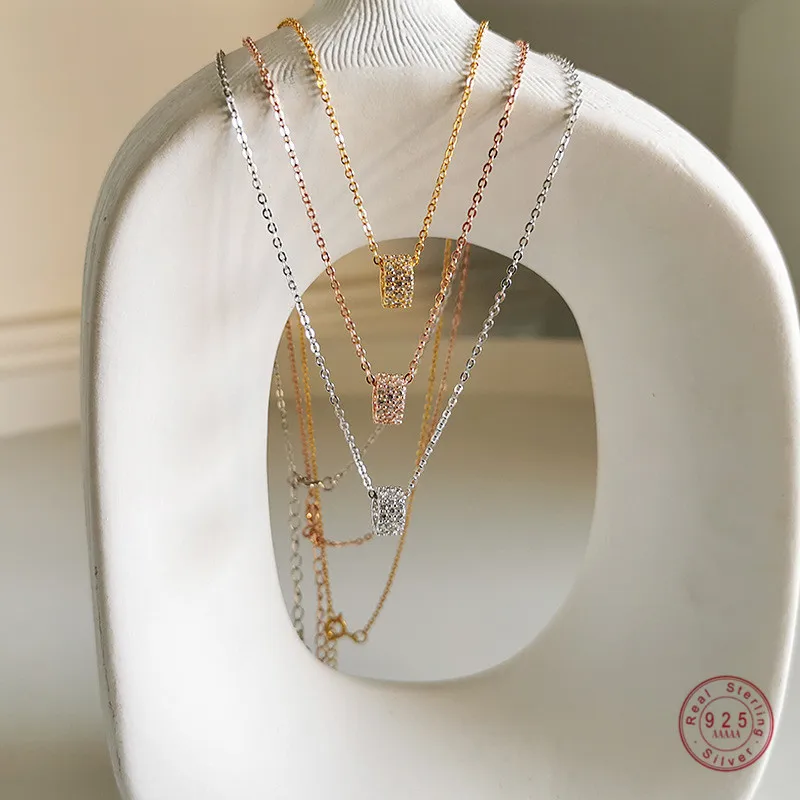 925-Sterling-Silver-French-Simple-Round-Pendant-Necklace-Women-Pav ...