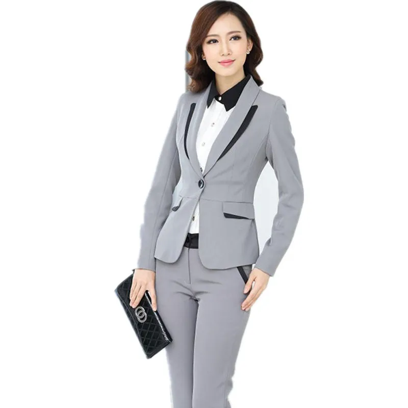 Jacket+pants Light Gray Women Business Suits Slim Female Office Uniform ...