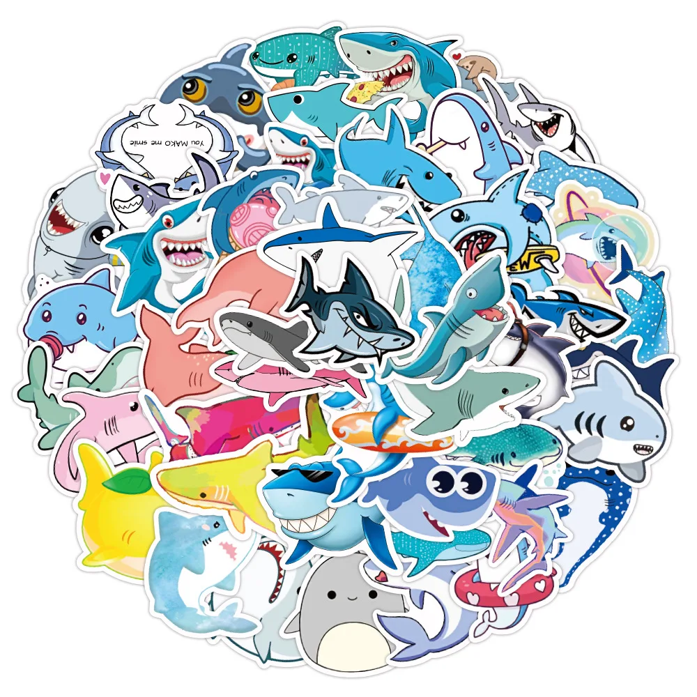 50pcs Cartoon Shark Stickers For Bicycle Car Skateboard Scrapbook ...