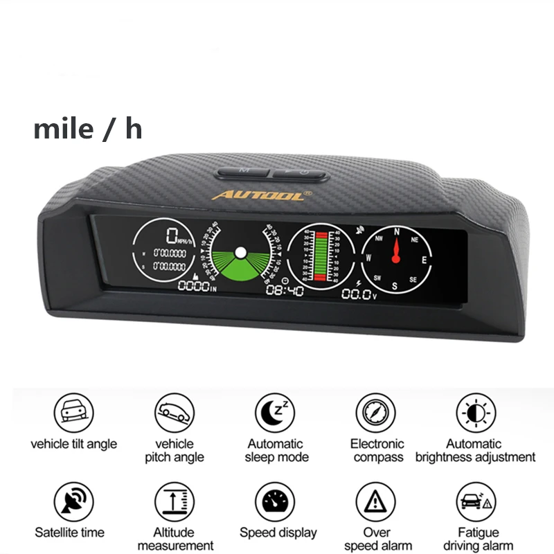 AUTOOL X90 GPS Speed Slope Meter Inclinometer Car HUD Pitch Automotive ...