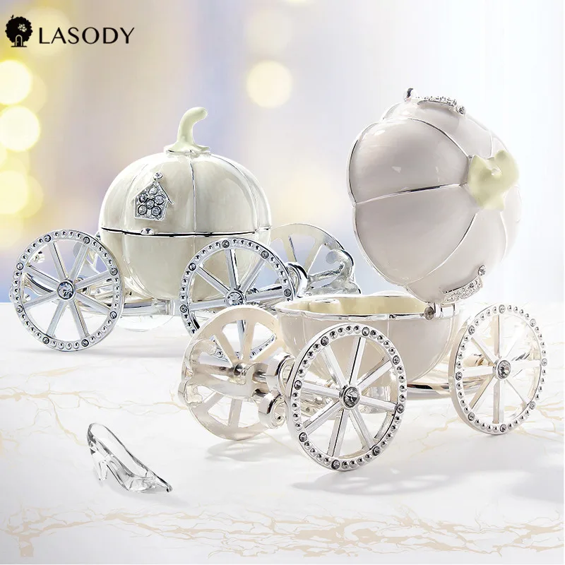 LASODY Glass Crystal Box Cinderella Pumpkin Carriage Jewelry Display ...