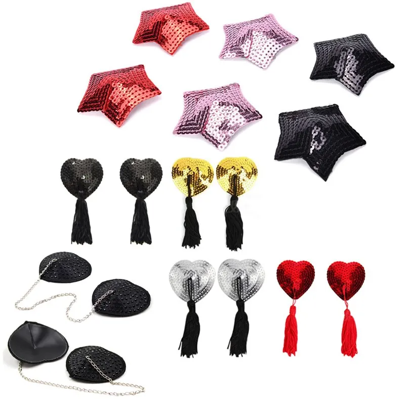 1Pair Sexy Bra Pads Heart Shape Chain Rhinestone Nipple Cover Women ...