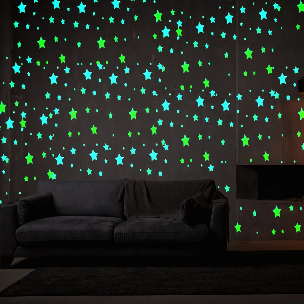 Film pour vitre,Étoiles 3D fluorescentes, Stickers muraux, lueur ...