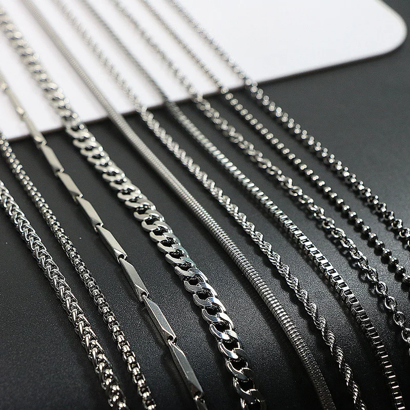 Titanium Steel Chain Necklace For Men Women Link Chain Black Silver ...