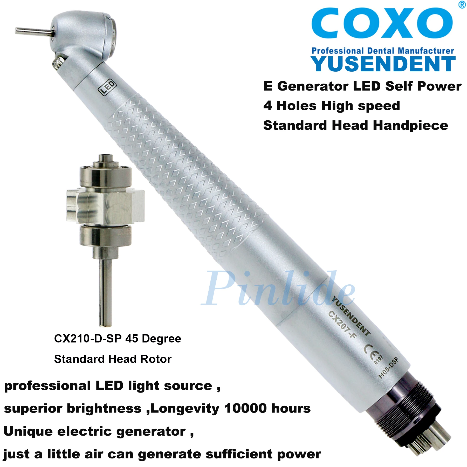 COXO Dental High Speed 4 Hole 45 Degree Surgery LED Standard Head Handpiece CX207 FD SP ...