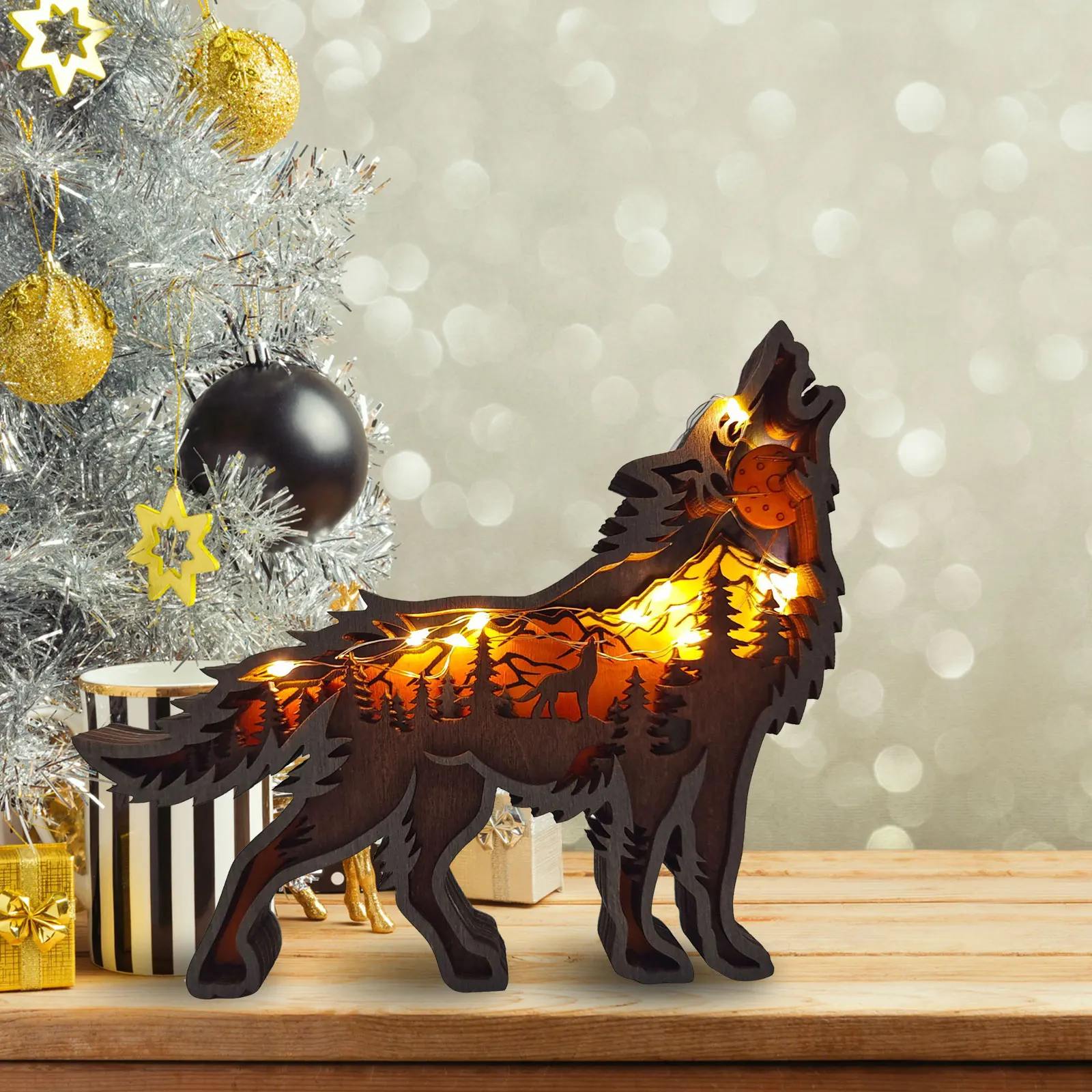 Wooden Wolf Carvings
