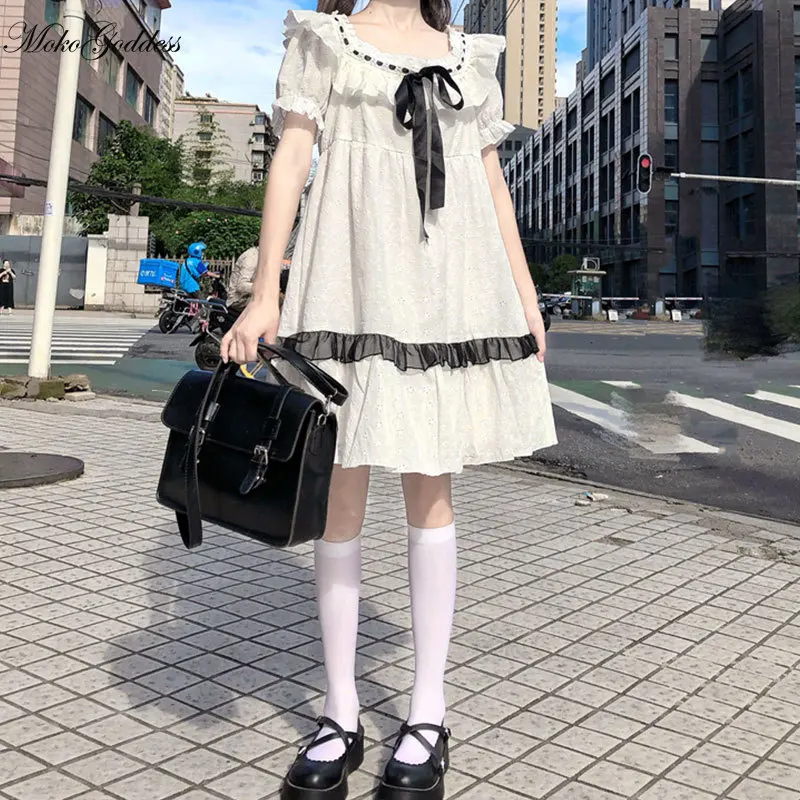 Pure Loli Skirt 2020 Summer Japanese Stitching Bow Sweet Lolita Dress ...