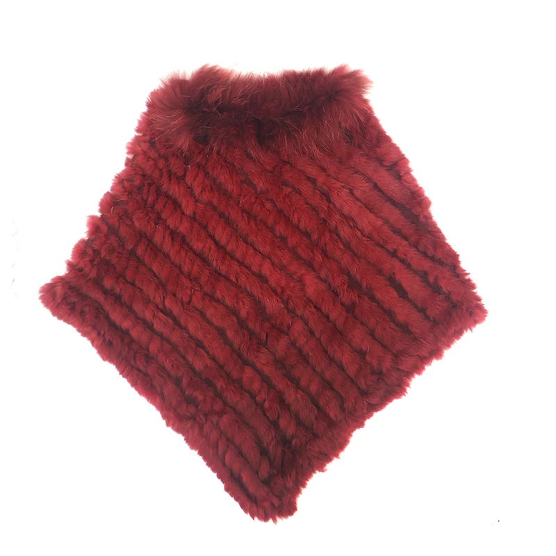 Poncho con capucha de piel de conejo Real para mujer, Poncho con flecos ...