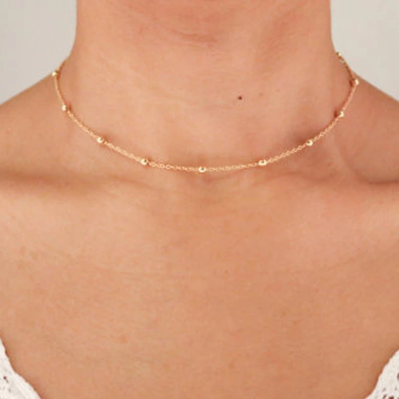 Fashion Chain Fashion Short Gold-plated Small Ball Chain Choker ...