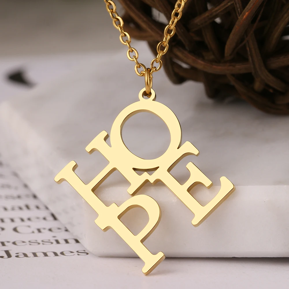 Stainless Steel Necklaces Letters HOPE Pendant Chain Choker Charm ...