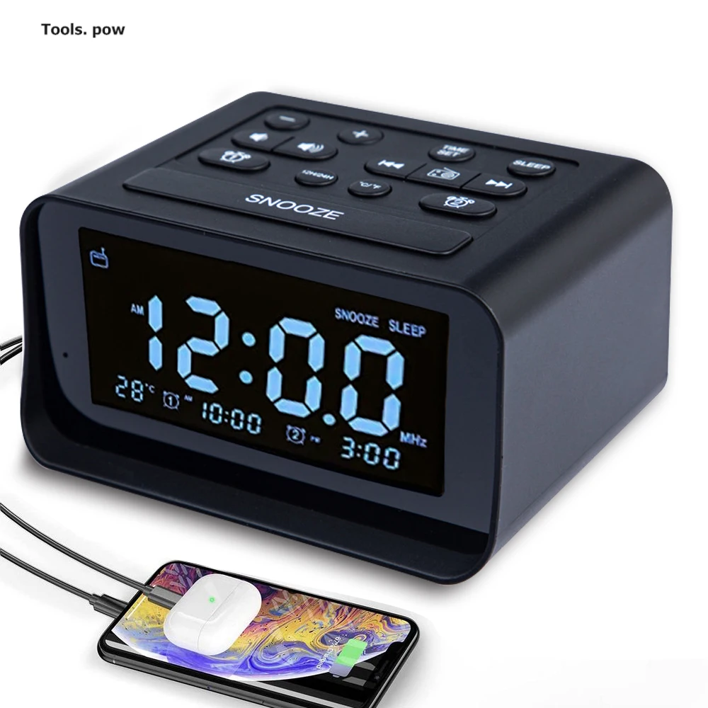 Alarm-Clock-Radio-with-USB-Charging-Port-Electric-Clock-with-Brightness ...