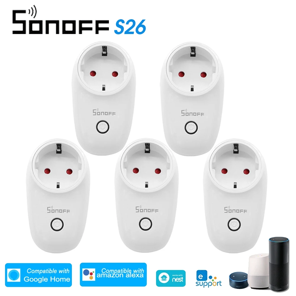 5Pcs SONOFF S26 ITEAD Wifi Smart Socket Wireless Remote Control Charging Adapter Smart Home ...