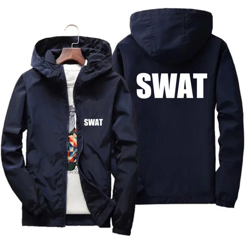 Men's Police Swat Security Man Cool Police Windbreaker Zipper Casual ...