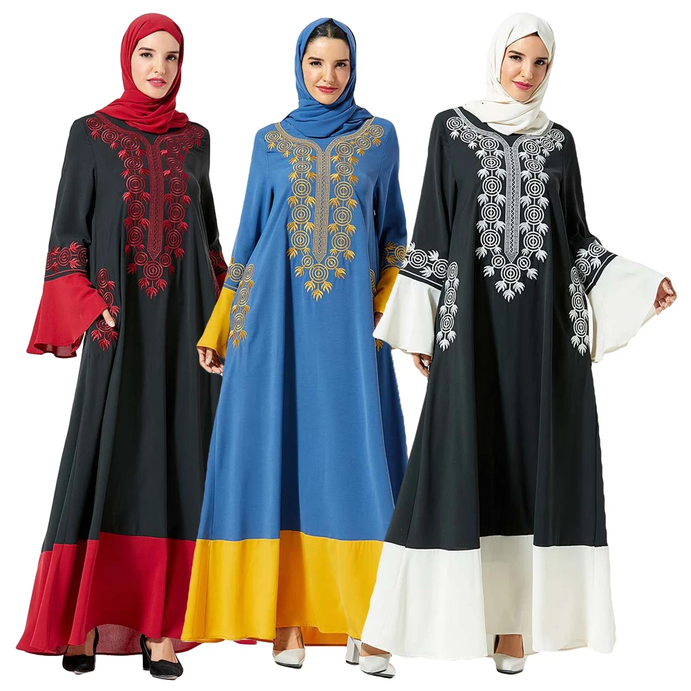 Ethnic Embroidery Abaya Muslim Women Maxi Dress Arab Cocktail Gown Robe ...