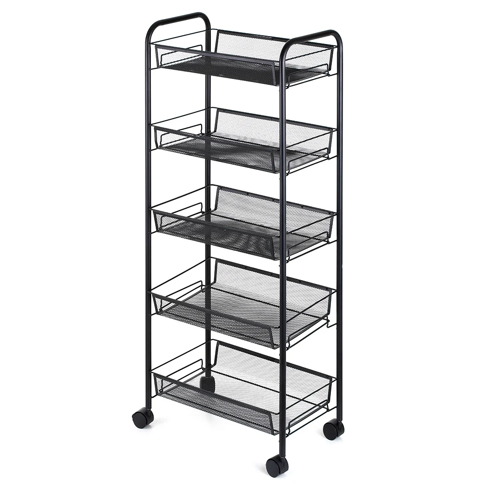 Multi-Purpose 5-Tier Mesh Wire Rolling Cart Storage Trolley Organizer ...
