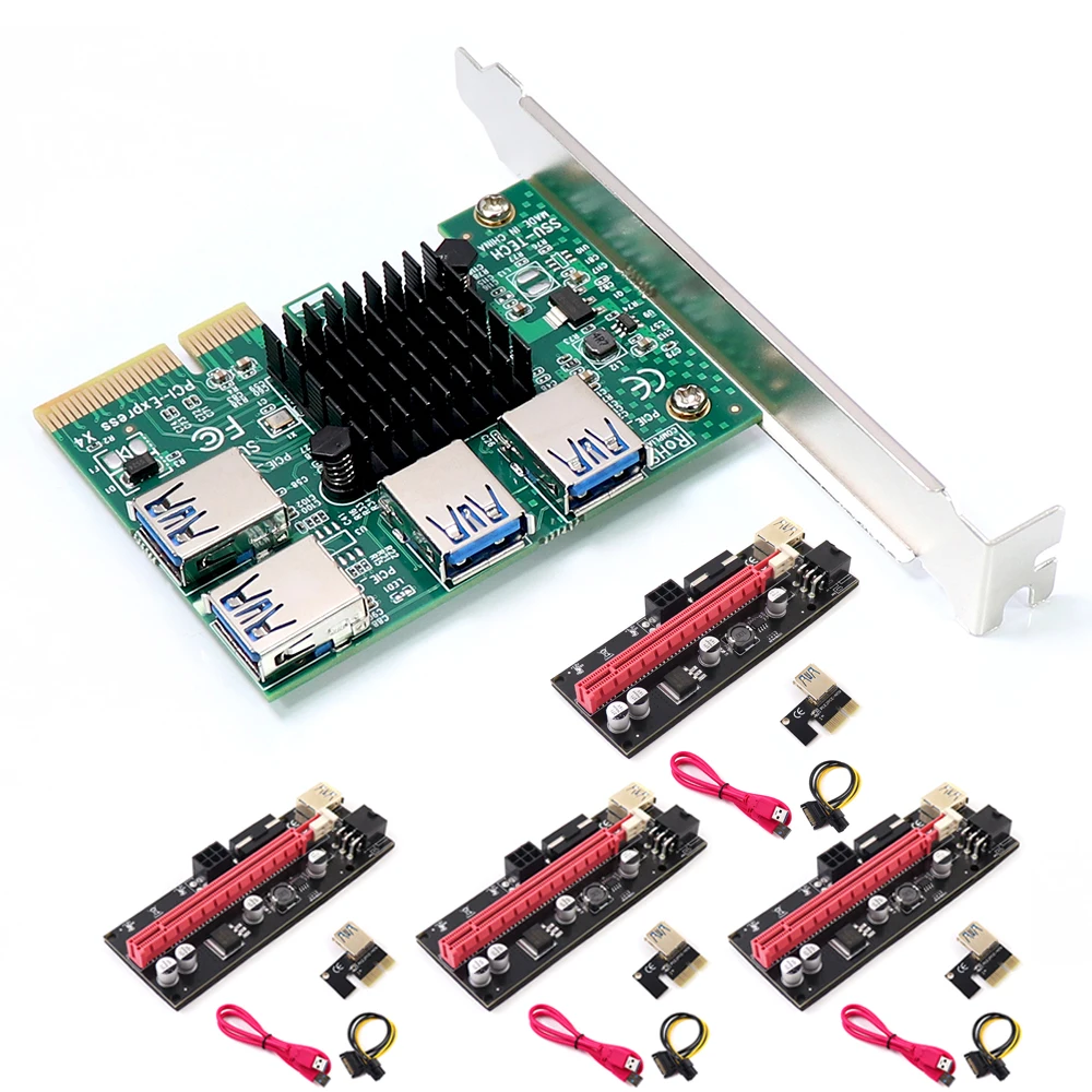 PCI express Splitter PCIe 1 to 4 PCI e Adapter PCI e 1x to 16x USB 3.0 ...