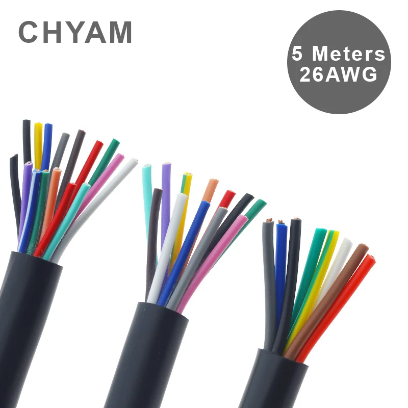 Cable Black 26AWG 0.12mm2 Copper Wire 2/3/4/5/6/7/8/10/12/14/16/20 Core ...