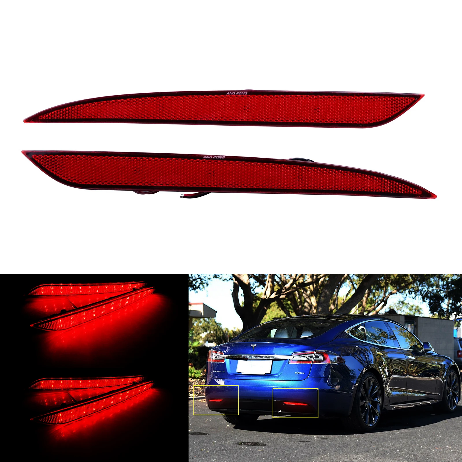 2x-Red-Lens-LED-Rear-Bumper-Reflector-Tail-Brake-Stop-Light-For-Tesla ...