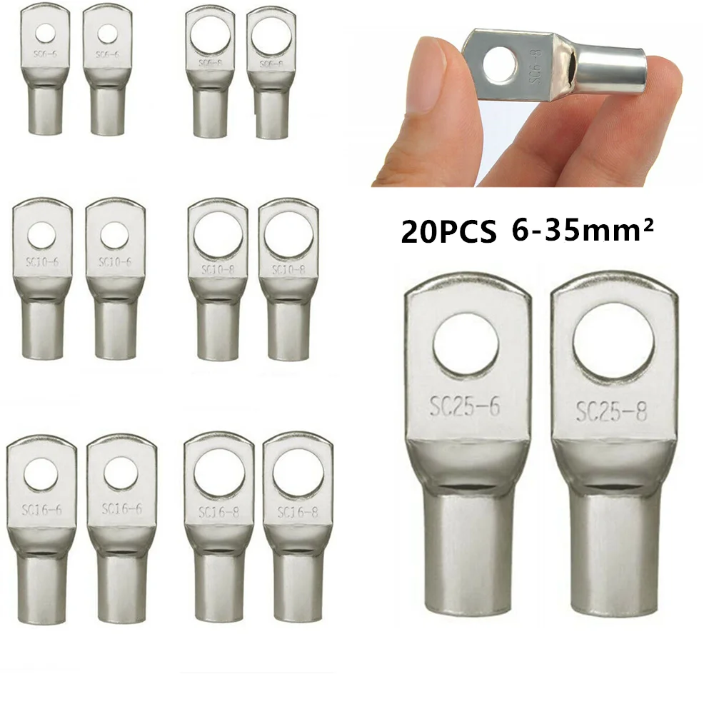 10-20PCS-6-35mm2-Tinned-Copper-Cable-Lug-Ring-Battery-Crimping ...