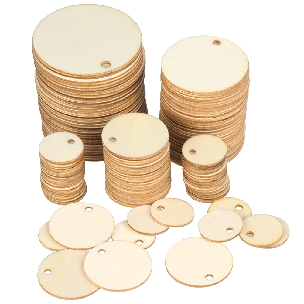 50/100pcs Round Pack Wooden 2cm 3cm 4cm 5cm Circles Natural Discs Blank ...
