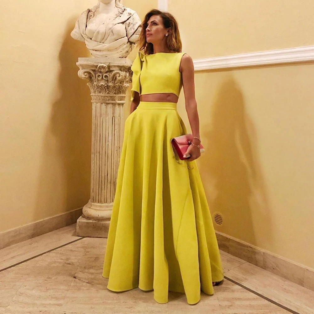 Yellow Two Piece Set Women Autumn One Shoulder Crop Top and Long Big ...