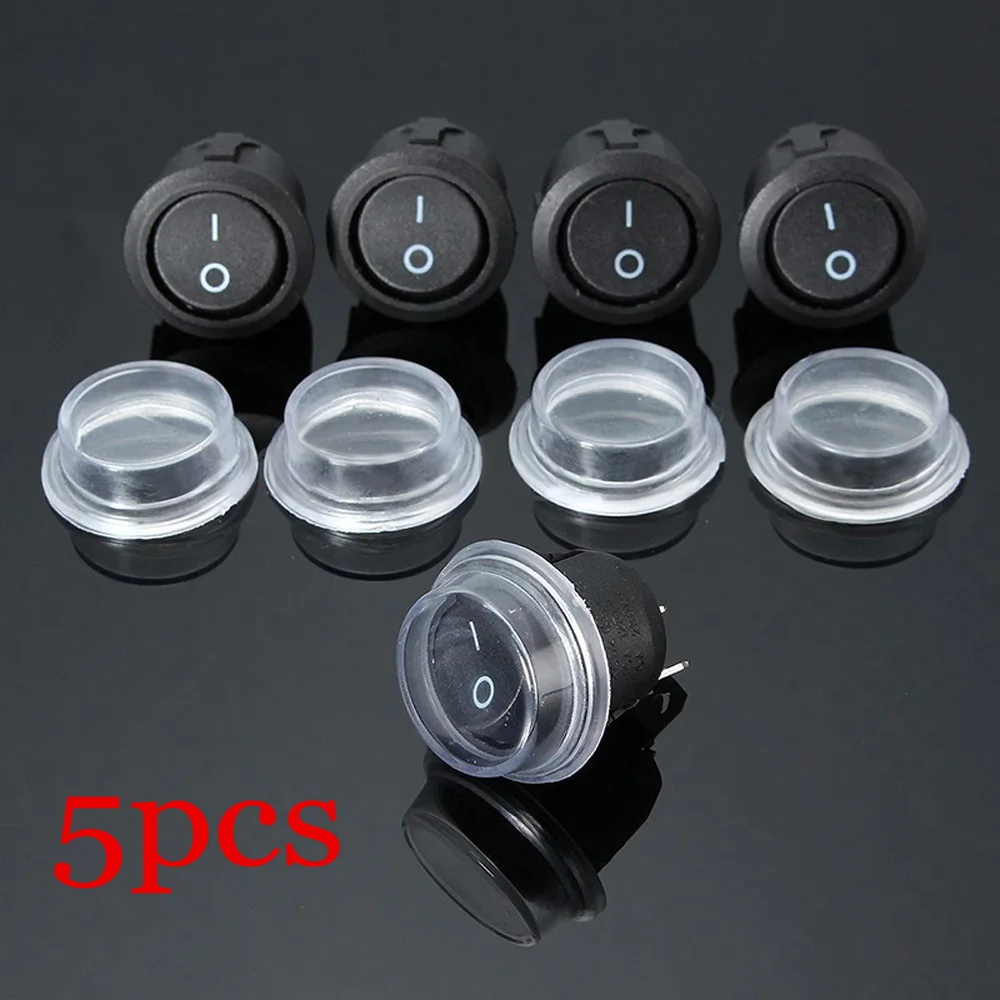 5pcs/set Auto Car 12V Black Round Rocker Boat Toggle SPST 2-Pin ON/OFF ...
