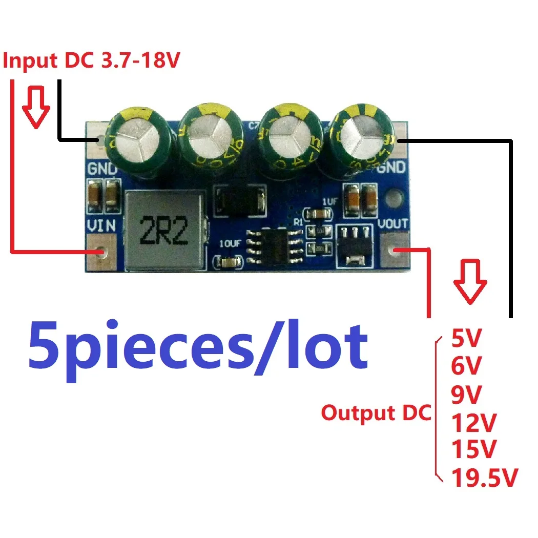 5x Dd0424ta 5a Step-up Boost Dc Dc Converter Dc 3.7v-18v To 5v 6v 9v ...