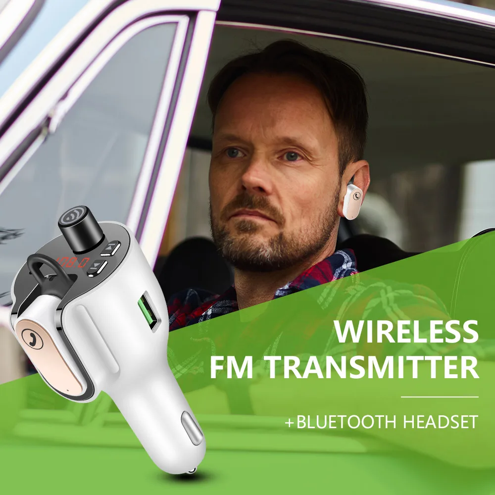 Wireless V4.2 Car Bluetooth Handsfree Headset MP3 Player FM Transmitter ...