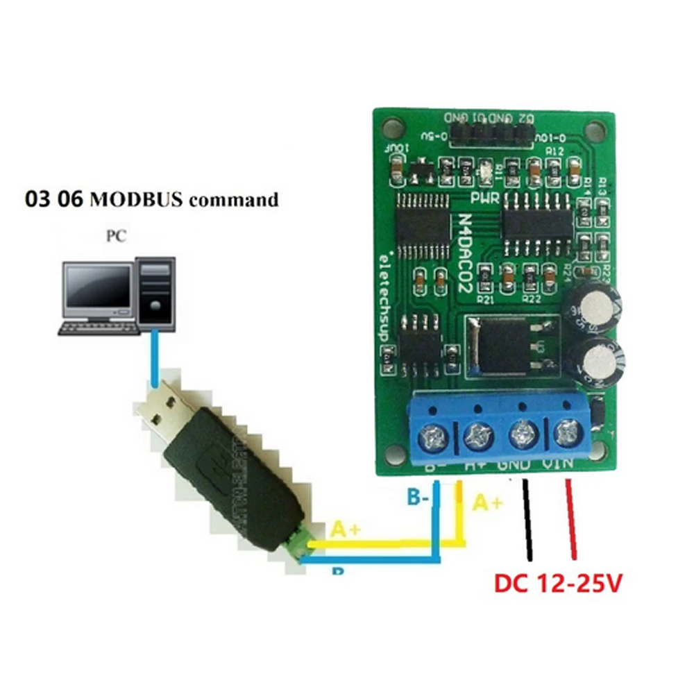 Dc 12V Rs485-0-5 V 0-10 Feszültségjel-Generátor 2Ch Pwm Dac Konverter Modul Modbus Rtu Plc ...