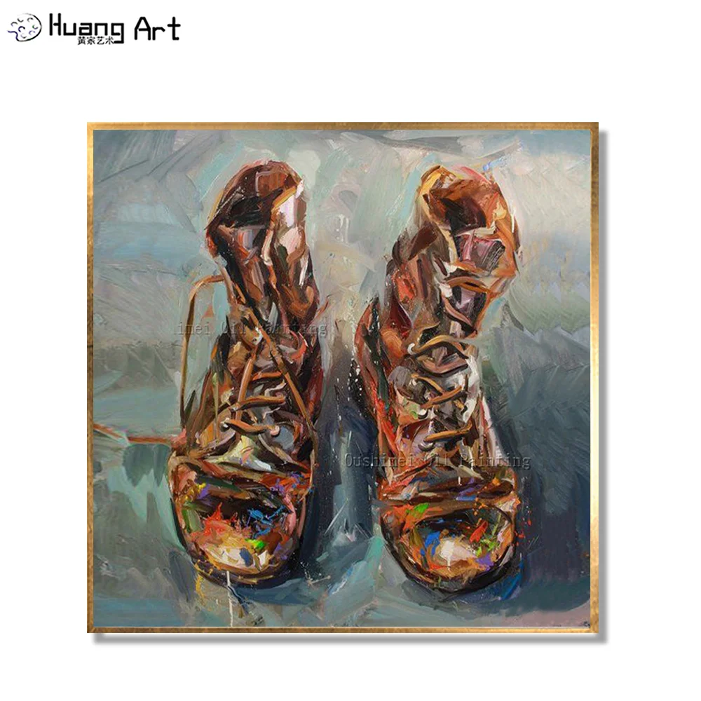 Original Art Hand painted Boots Oil Paintings on Canvas Shoe Painting ...