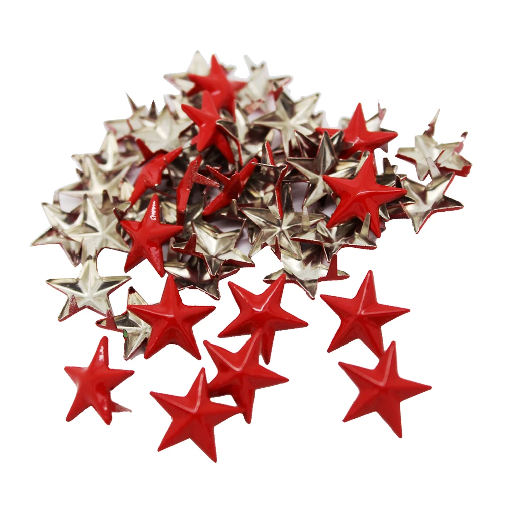 50Pcs Star Shape Rivets Red Metal 5 Claws Studs Crafts DIY for Leather ...