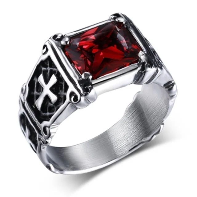 Fashion Personality Exquisite Red Zircon Cross Pattern Ring Charm Men's ...