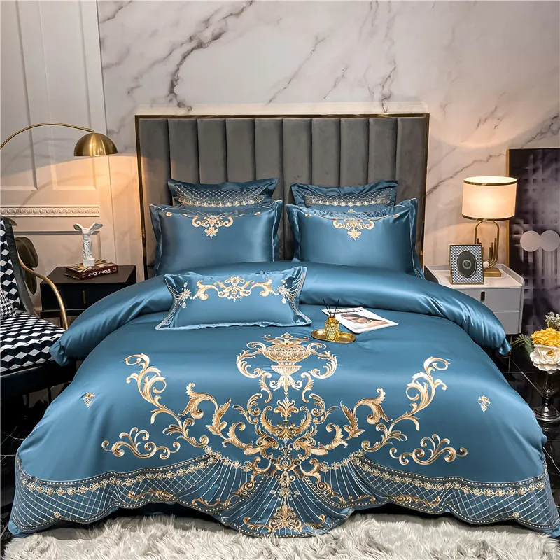 Luxury Gold Embroidered Royal Cotton Bedding Set - Bedding Sets Collection