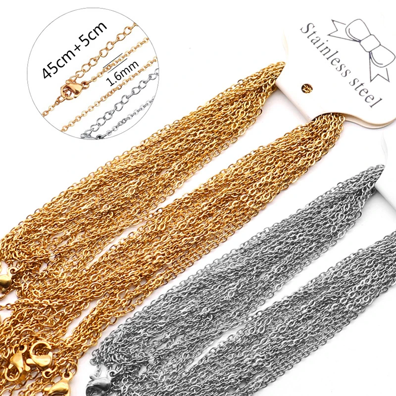 10pcs/lot 45+5cm Adjustable Gold Stainless Steel Link Chains Necklaces ...