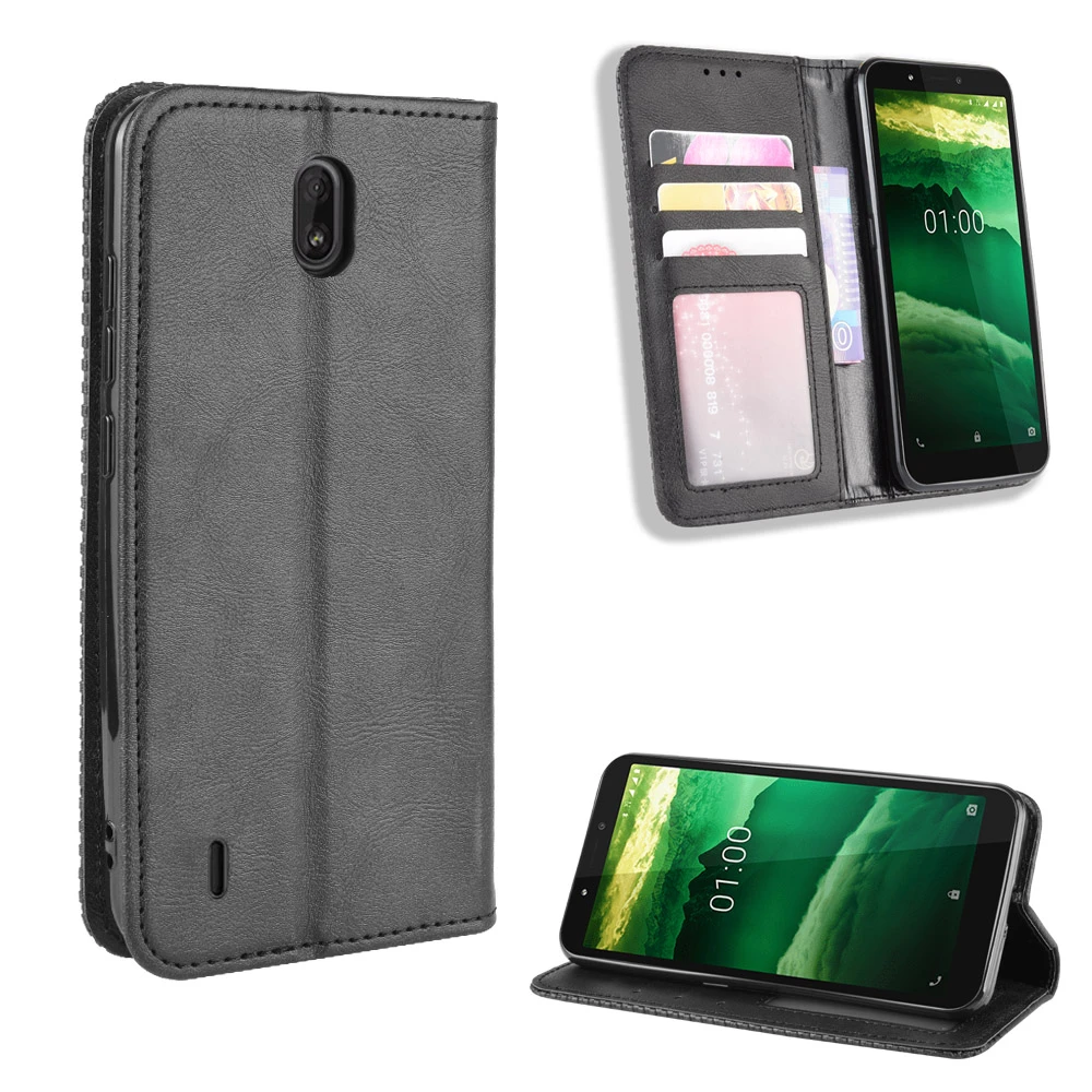 For Nokia C1 Case Wallet Flip Style Vintage Leather Phone Back Cover ...