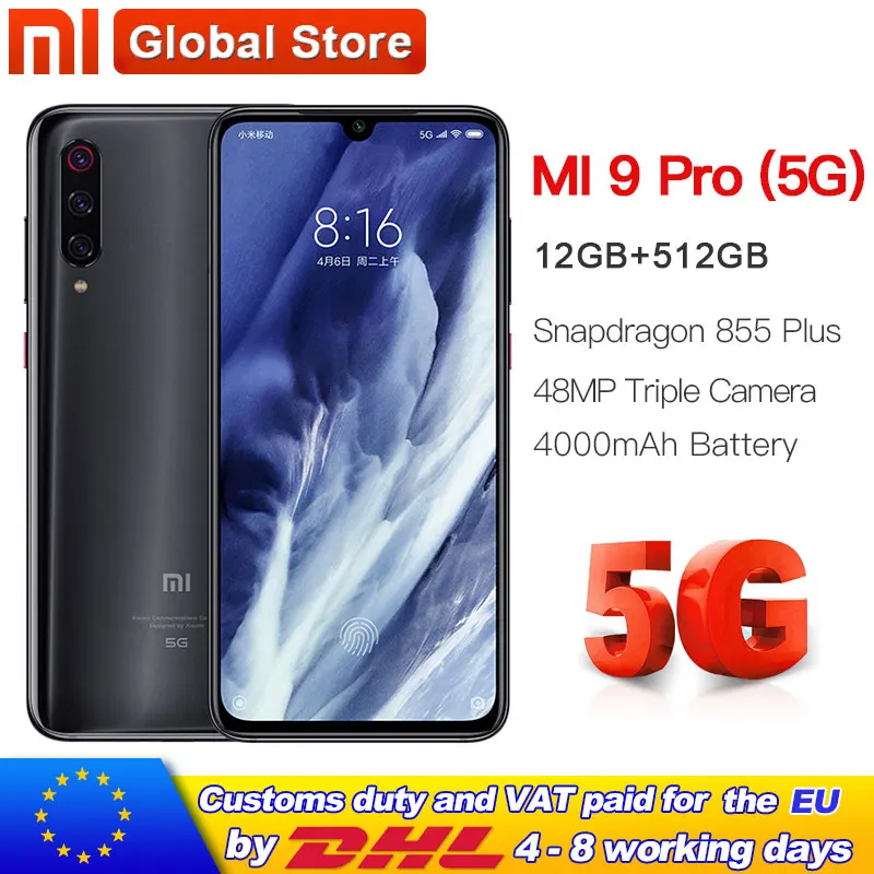 Xiaomi mi 9 pro(5G) 512GB 12GB мобильный телефон mi 9 pro 5G Snapdragon 855plus 5G 48MP Тройная ...