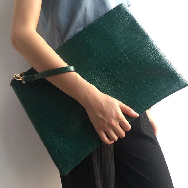 Large-Large-Women-Crocodile-Green-File-Folder-A4-Document-Bag-Fashion ...