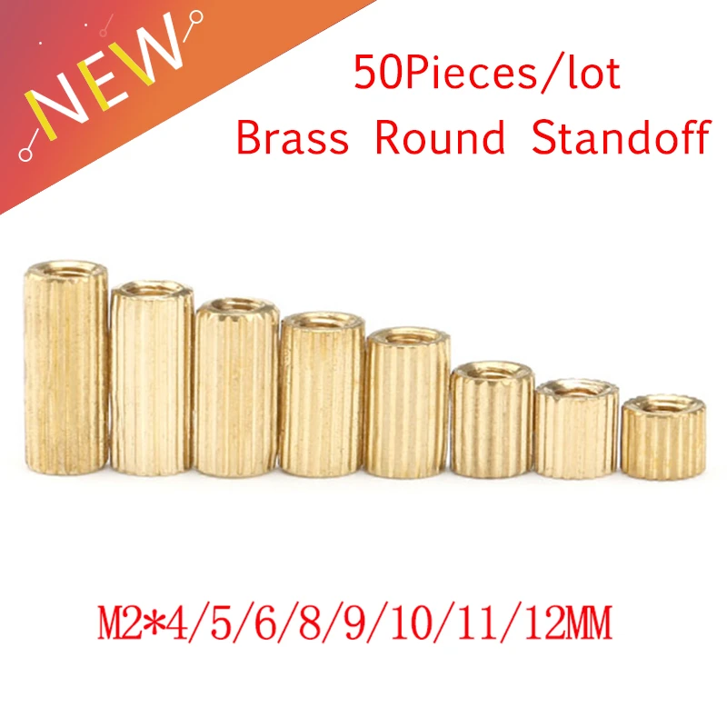 50 Pieces M2*L L=4mm to 12mm 2mm thread Brass Round Standoff Spacer ...