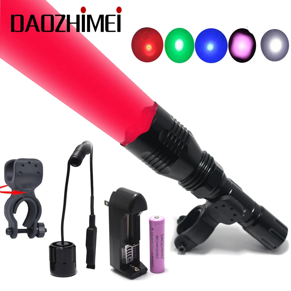 Linterna táctica LED de luz verde, roja y blanca, 18650, iluminación de ...